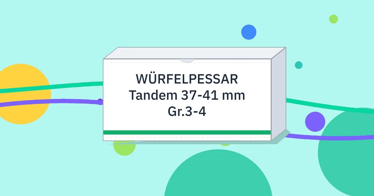 Symbolbild: Packung mit der Aufschrift WÜRFELPESSAR Tandem 37-41 mm Gr.3-4 (PZN 06499265) – Verfügbarkeit und Bezug in Apotheken in Frankfurt am Main