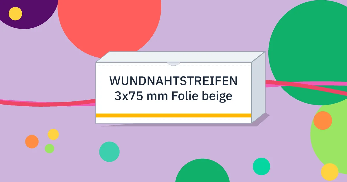 Symbolbild: Packung mit der Aufschrift WUNDNAHTSTREIFEN 3x75 mm Folie beige (PZN 18259922) – Verfügbarkeit und Bezug in Apotheken in Frankfurt am Main