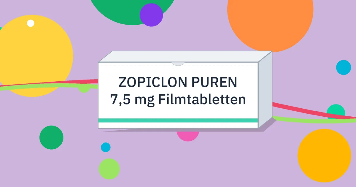 Symbolbild: Packung mit der Aufschrift ZOPICLON PUREN 7,5 mg Filmtabletten (PZN 15237216) – Verfügbarkeit und Bezug in Apotheken in Frankfurt am Main
