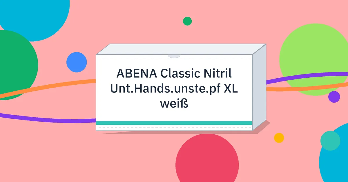 Symbolbild: Packung mit der Aufschrift ABENA Classic Nitril Unt.Hands.unste.pf XL weiß (PZN 12519687) – Verfügbarkeit und Bezug in Apotheken in Frankfurt am Main