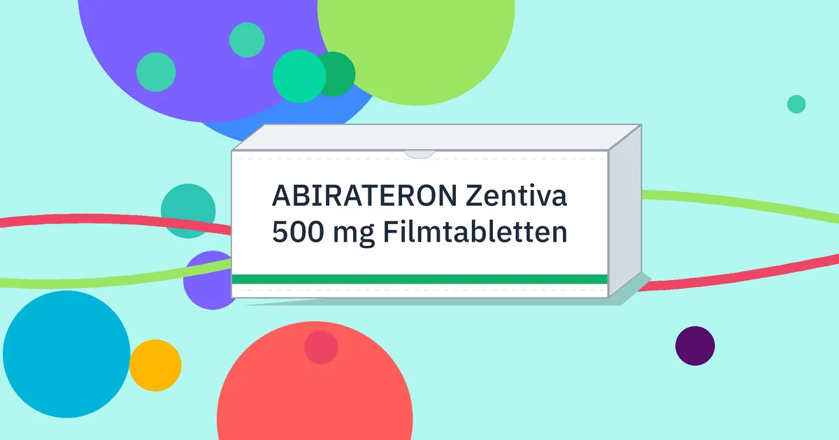 Symbolbild: Packung mit der Aufschrift ABIRATERON Zentiva 500 mg Filmtabletten (PZN 19869769) – Verfügbarkeit und Bezug in Apotheken in Frankfurt am Main