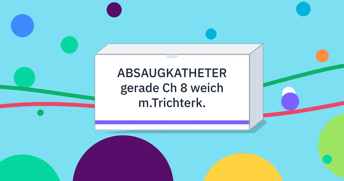 Symbolbild: Packung mit der Aufschrift ABSAUGKATHETER gerade Ch 8 weich m.Trichterk. (PZN 08887592) – Verfügbarkeit und Bezug in Apotheken in Frankfurt am Main