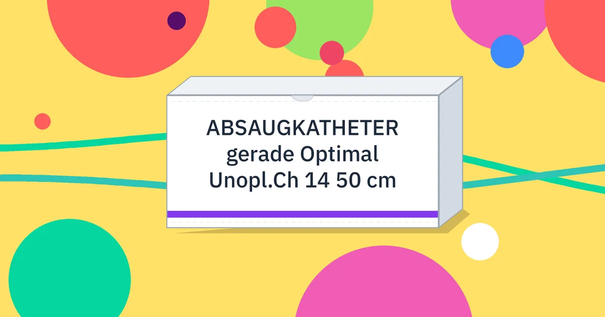 Symbolbild: Packung mit der Aufschrift ABSAUGKATHETER gerade Optimal Unopl.Ch 14 50 cm (PZN 18202023) – Verfügbarkeit und Bezug in Apotheken in Frankfurt am Main