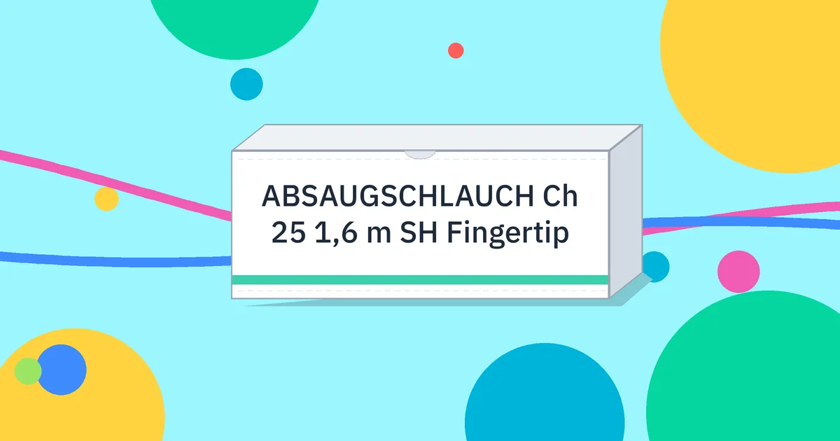 Symbolbild: Packung mit der Aufschrift ABSAUGSCHLAUCH Ch 25 1,6 m SH Fingertip (PZN 17486372) – Verfügbarkeit und Bezug in Apotheken in Frankfurt am Main