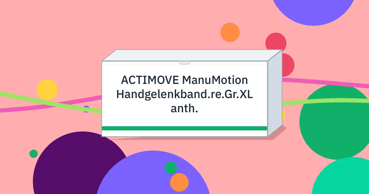 Symbolbild: Packung mit der Aufschrift ACTIMOVE ManuMotion Handgelenkband.re.Gr.XL anth. (PZN 17948482) – Verfügbarkeit und Bezug in Apotheken in Frankfurt am Main