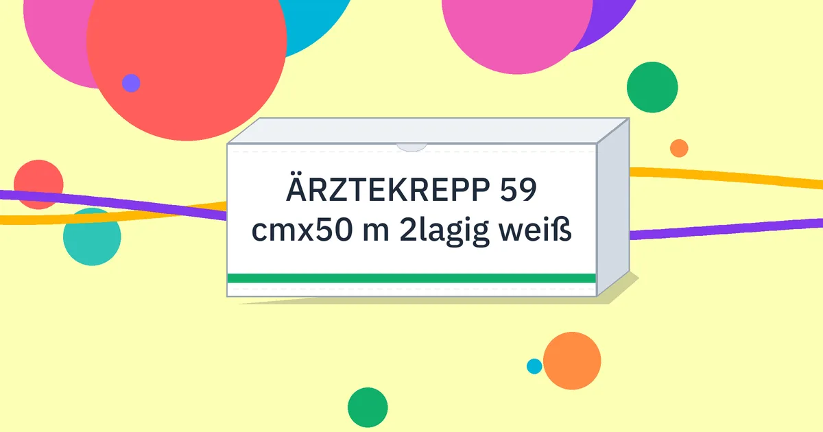 Symbolbild: Packung mit der Aufschrift ÄRZTEKREPP 59 cmx50 m 2lagig weiß (PZN 10627467) – Verfügbarkeit und Bezug in Apotheken in Frankfurt am Main