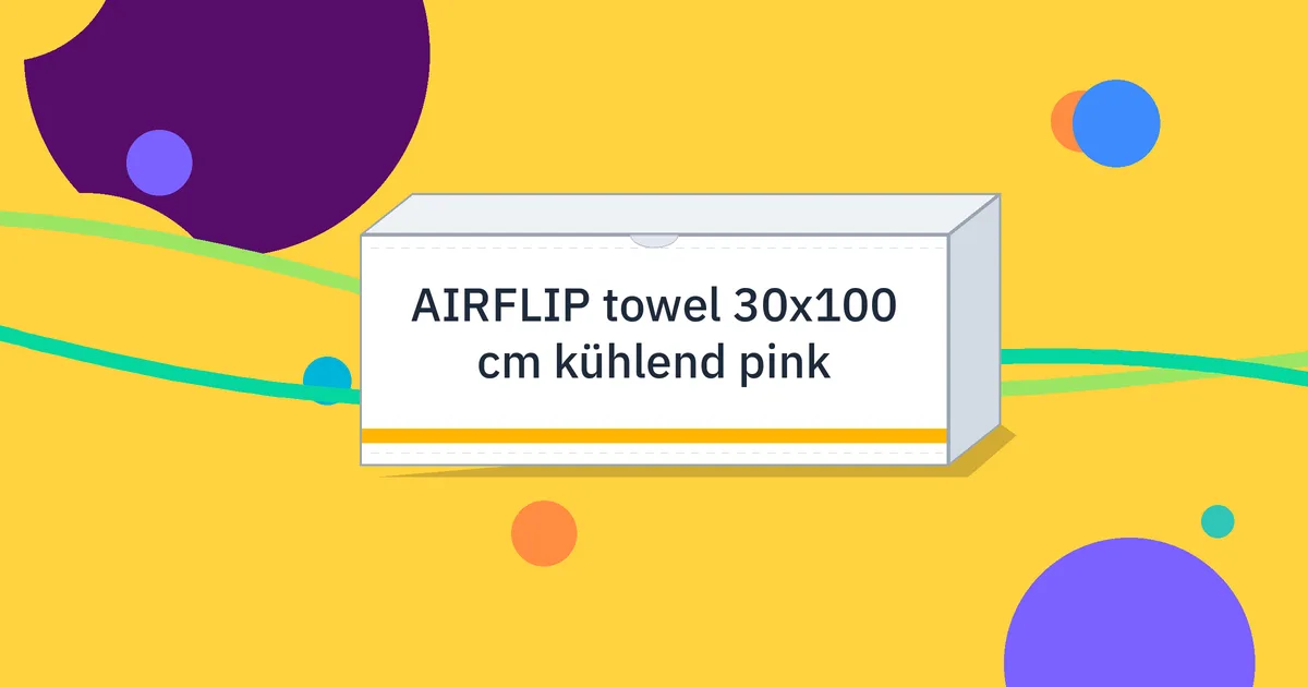 Symbolbild: Packung mit der Aufschrift AIRFLIP towel 30x100 cm kühlend pink (PZN 19797573) – Verfügbarkeit und Bezug in Apotheken in Frankfurt am Main