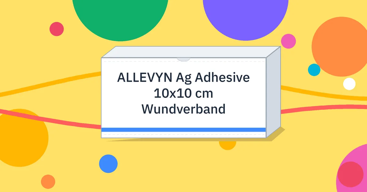Symbolbild: Packung mit der Aufschrift ALLEVYN Ag Adhesive 10x10 cm Wundverband (PZN 13581205) – Verfügbarkeit und Bezug in Apotheken in Frankfurt am Main