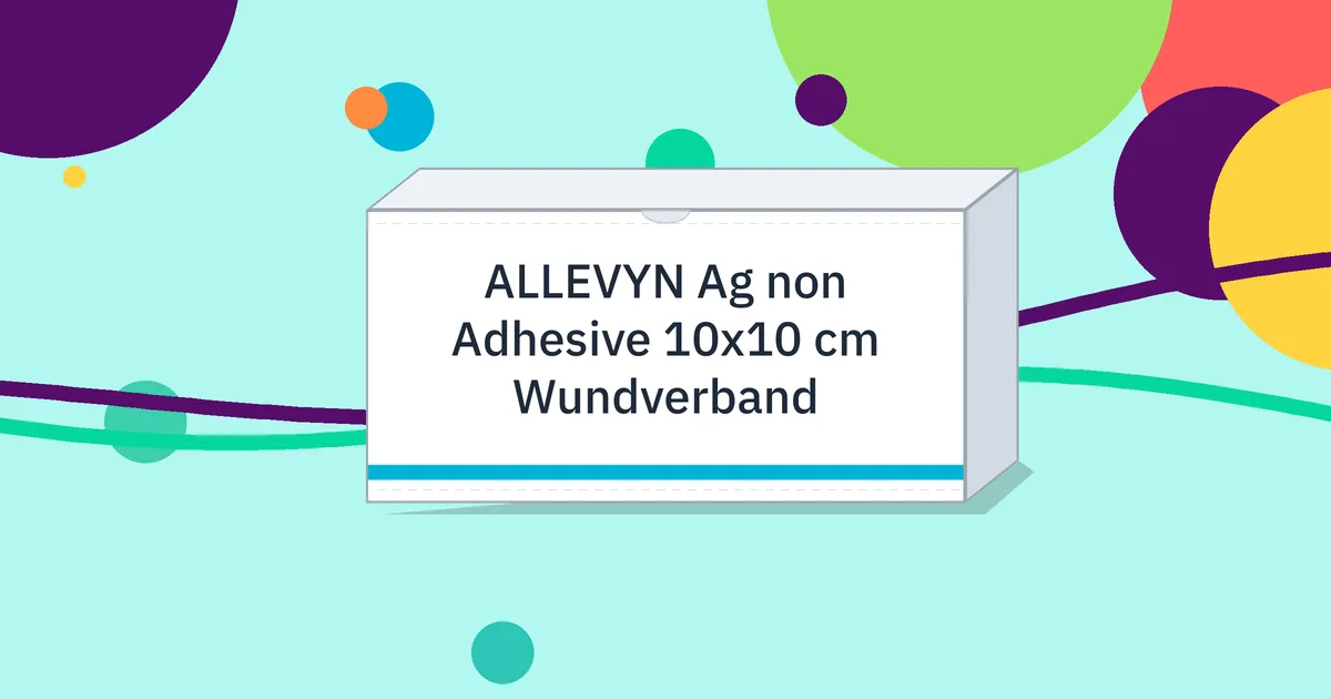 Symbolbild: Packung mit der Aufschrift ALLEVYN Ag non Adhesive 10x10 cm Wundverband (PZN 11729980) – Verfügbarkeit und Bezug in Apotheken in Frankfurt am Main