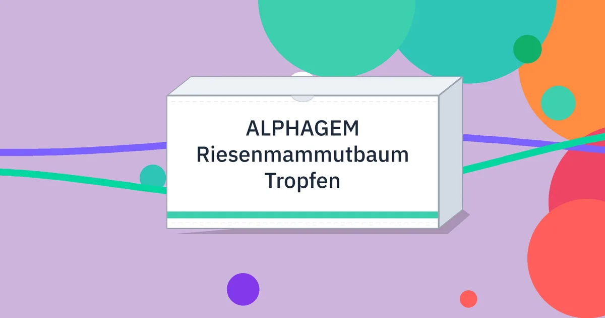 Symbolbild: Packung mit der Aufschrift ALPHAGEM Riesenmammutbaum Tropfen (PZN 20297410) – Verfügbarkeit und Bezug in Apotheken in Frankfurt am Main
