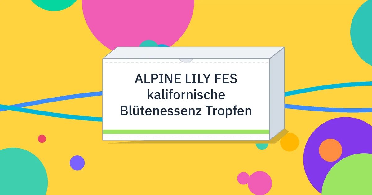 Symbolbild: Packung mit der Aufschrift ALPINE LILY FES kalifornische Blütenessenz Tropfen (PZN 09173009) – Verfügbarkeit und Bezug in Apotheken in Frankfurt am Main