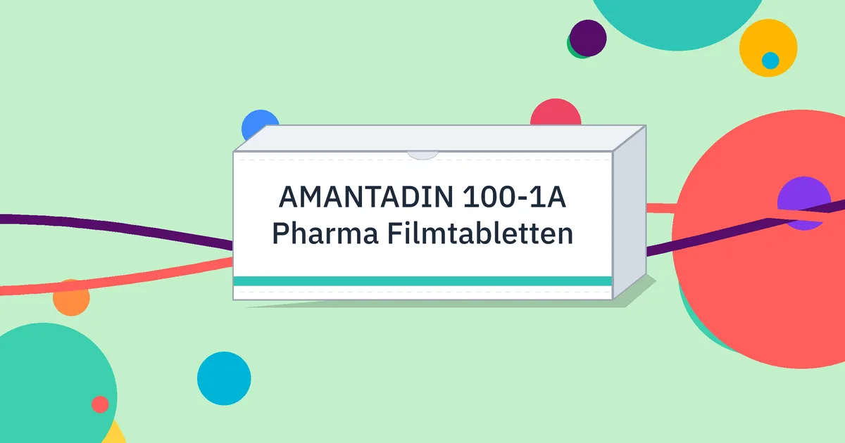 Symbolbild: Packung mit der Aufschrift AMANTADIN 100-1A Pharma Filmtabletten (PZN 06735116) – Verfügbarkeit und Bezug in Apotheken in Frankfurt am Main