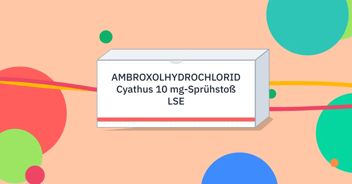 Symbolbild: Packung mit der Aufschrift AMBROXOLHYDROCHLORID Cyathus 10 mg-Sprühstoß LSE (PZN 18878298) – Verfügbarkeit und Bezug in Apotheken in Frankfurt am Main