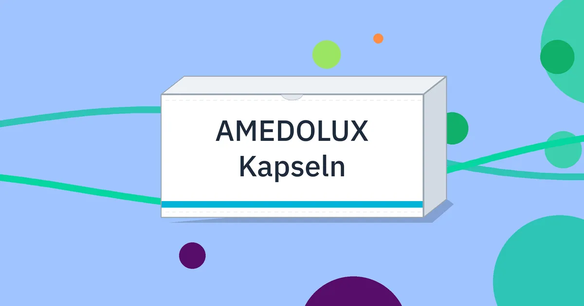 Symbolbild: Packung mit der Aufschrift AMEDOLUX Kapseln (PZN 20518503) – Verfügbarkeit und Bezug in Apotheken in Frankfurt am Main