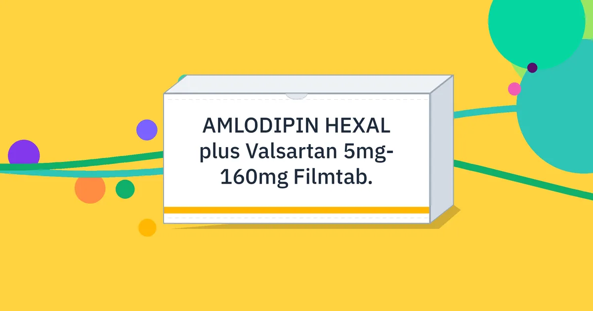 Symbolbild: Packung mit der Aufschrift AMLODIPIN HEXAL plus Valsartan 5mg-160mg Filmtab. (PZN 12550757) – Verfügbarkeit und Bezug in Apotheken in Frankfurt am Main
