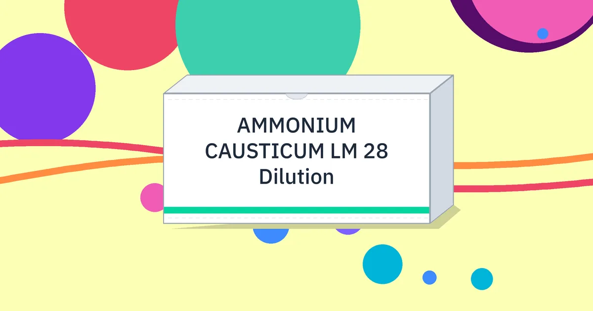 Symbolbild: Packung mit der Aufschrift AMMONIUM CAUSTICUM LM 28 Dilution (PZN 13321065) – Verfügbarkeit und Bezug in Apotheken in Frankfurt am Main