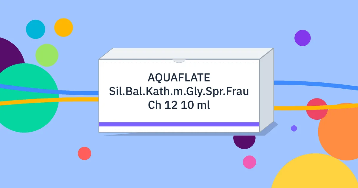 Symbolbild: Packung mit der Aufschrift AQUAFLATE Sil.Bal.Kath.m.Gly.Spr.Frau Ch 12 10 ml (PZN 00589524) – Verfügbarkeit und Bezug in Apotheken in Frankfurt am Main