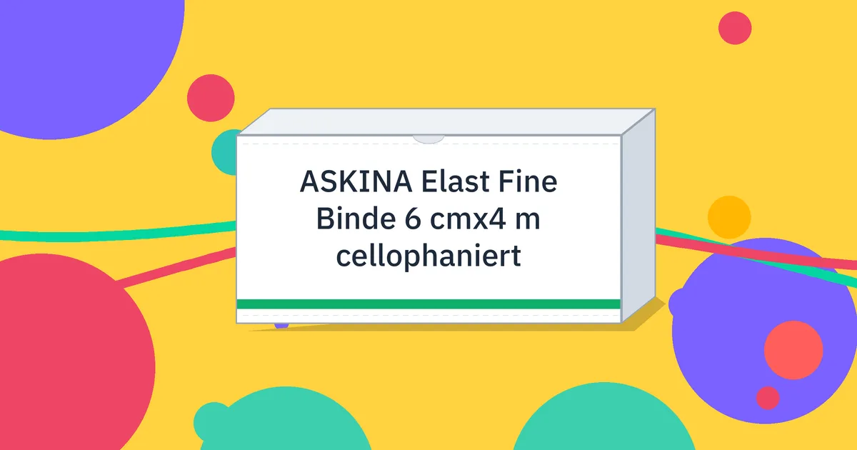 Symbolbild: Packung mit der Aufschrift ASKINA Elast Fine Binde 6 cmx4 m cellophaniert (PZN 06338585) – Verfügbarkeit und Bezug in Apotheken in Frankfurt am Main