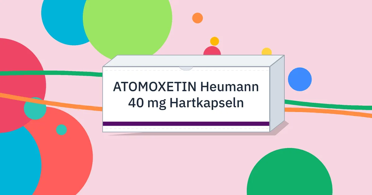 Symbolbild: Packung mit der Aufschrift ATOMOXETIN Heumann 40 mg Hartkapseln (PZN 14063984) – Verfügbarkeit und Bezug in Apotheken in Frankfurt am Main