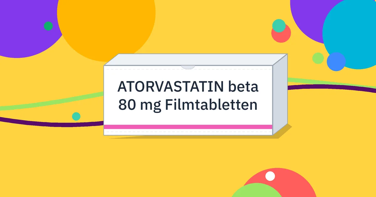 Symbolbild: Packung mit der Aufschrift ATORVASTATIN beta 80 mg Filmtabletten (PZN 17453993) – Verfügbarkeit und Bezug in Apotheken in Frankfurt am Main