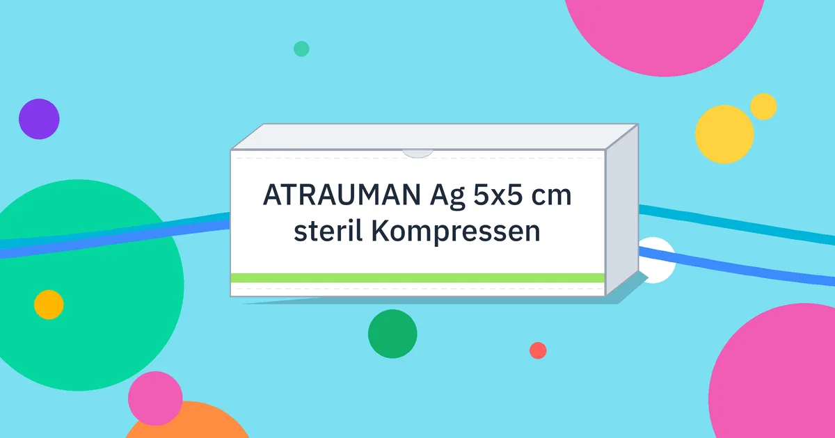 Symbolbild: Packung mit der Aufschrift ATRAUMAN Ag 5x5 cm steril Kompressen (PZN 08453965) – Verfügbarkeit und Bezug in Apotheken in Frankfurt am Main