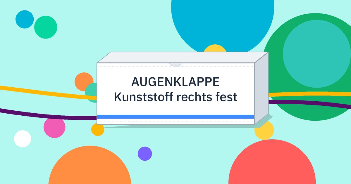 Symbolbild: Packung mit der Aufschrift AUGENKLAPPE Kunststoff rechts fest (PZN 09898712) – Verfügbarkeit und Bezug in Apotheken in Frankfurt am Main