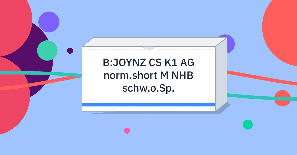 Symbolbild: Packung mit der Aufschrift B:JOYNZ CS K1 AG norm.short M NHB schw.o.Sp. (PZN 20534330) – Verfügbarkeit und Bezug in Apotheken in Frankfurt am Main