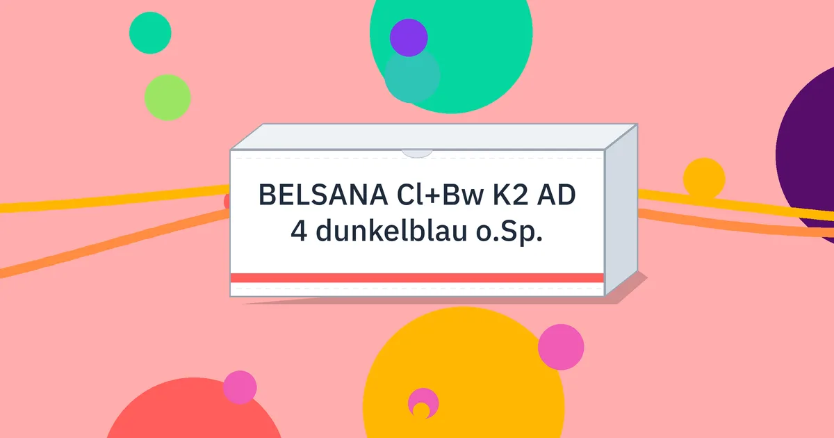 Symbolbild: Packung mit der Aufschrift BELSANA Cl+Bw K2 AD 4 dunkelblau o.Sp. (PZN 15626544) – Verfügbarkeit und Bezug in Apotheken in Frankfurt am Main