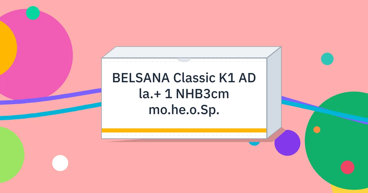 Symbolbild: Packung mit der Aufschrift BELSANA Classic K1 AD la.+ 1 NHB3cm mo.he.o.Sp. (PZN 19254246) – Verfügbarkeit und Bezug in Apotheken in Frankfurt am Main
