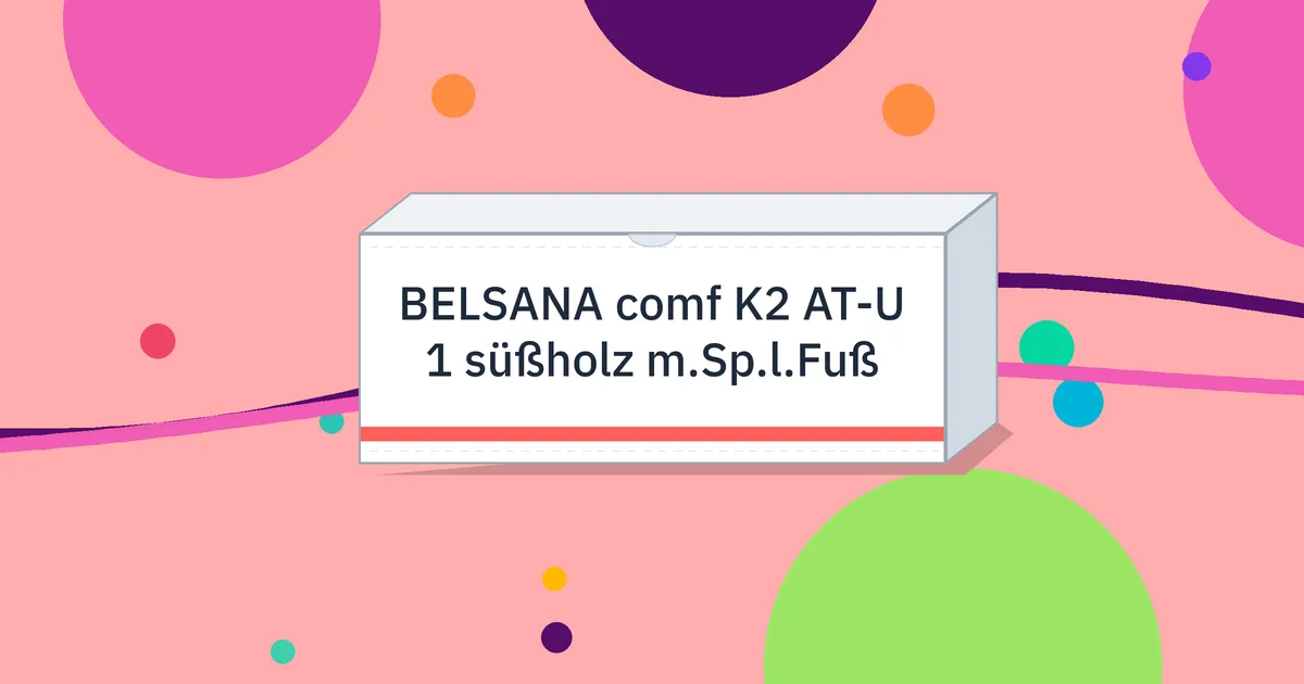 Symbolbild: Packung mit der Aufschrift BELSANA comf K2 AT-U 1 süßholz m.Sp.l.Fuß (PZN 12332374) – Verfügbarkeit und Bezug in Apotheken in Frankfurt am Main