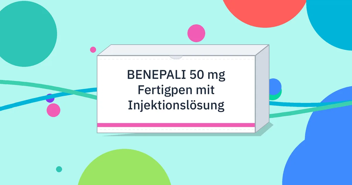 Symbolbild: Packung mit der Aufschrift BENEPALI 50 mg Fertigpen mit Injektionslösung (PZN 12554330) – Verfügbarkeit und Bezug in Apotheken in Frankfurt am Main