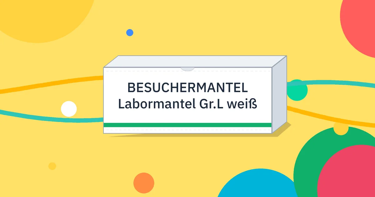 Symbolbild: Packung mit der Aufschrift BESUCHERMANTEL Labormantel Gr.L weiß (PZN 01468426) – Verfügbarkeit und Bezug in Apotheken in Frankfurt am Main