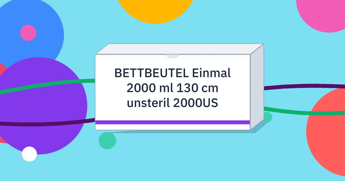 Symbolbild: Packung mit der Aufschrift BETTBEUTEL Einmal 2000 ml 130 cm unsteril 2000US (PZN 18201638) – Verfügbarkeit und Bezug in Apotheken in Frankfurt am Main