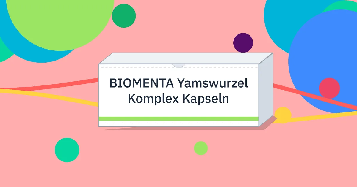 Symbolbild: Packung mit der Aufschrift BIOMENTA Yamswurzel Komplex Kapseln (PZN 17639166) – Verfügbarkeit und Bezug in Apotheken in Frankfurt am Main