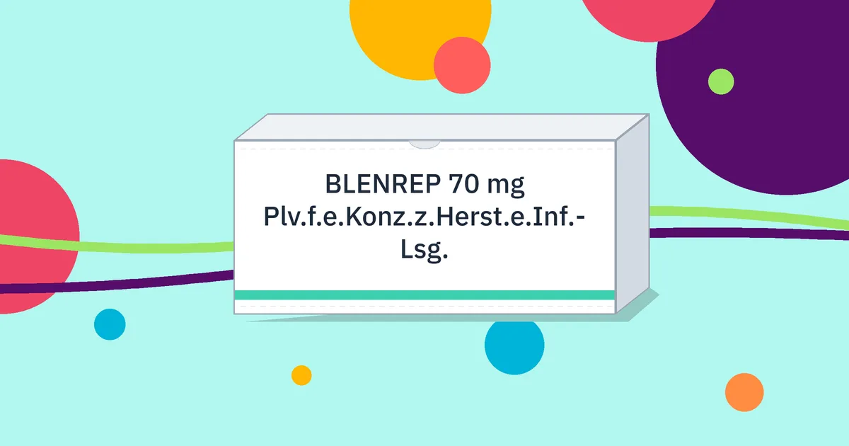 Symbolbild: Packung mit der Aufschrift BLENREP 70 mg Plv.f.e.Konz.z.Herst.e.Inf.-Lsg. (PZN 19454353) – Verfügbarkeit und Bezug in Apotheken in Frankfurt am Main