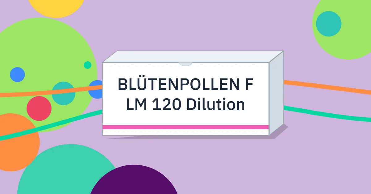 Symbolbild: Packung mit der Aufschrift BLÜTENPOLLEN F LM 120 Dilution (PZN 13390014) – Verfügbarkeit und Bezug in Apotheken in Frankfurt am Main