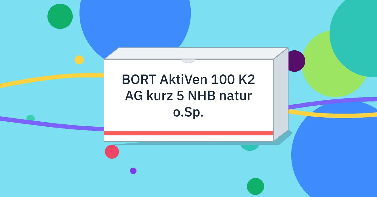 Symbolbild: Packung mit der Aufschrift BORT AktiVen 100 K2 AG kurz 5 NHB natur o.Sp. (PZN 13730243) – Verfügbarkeit und Bezug in Apotheken in Frankfurt am Main