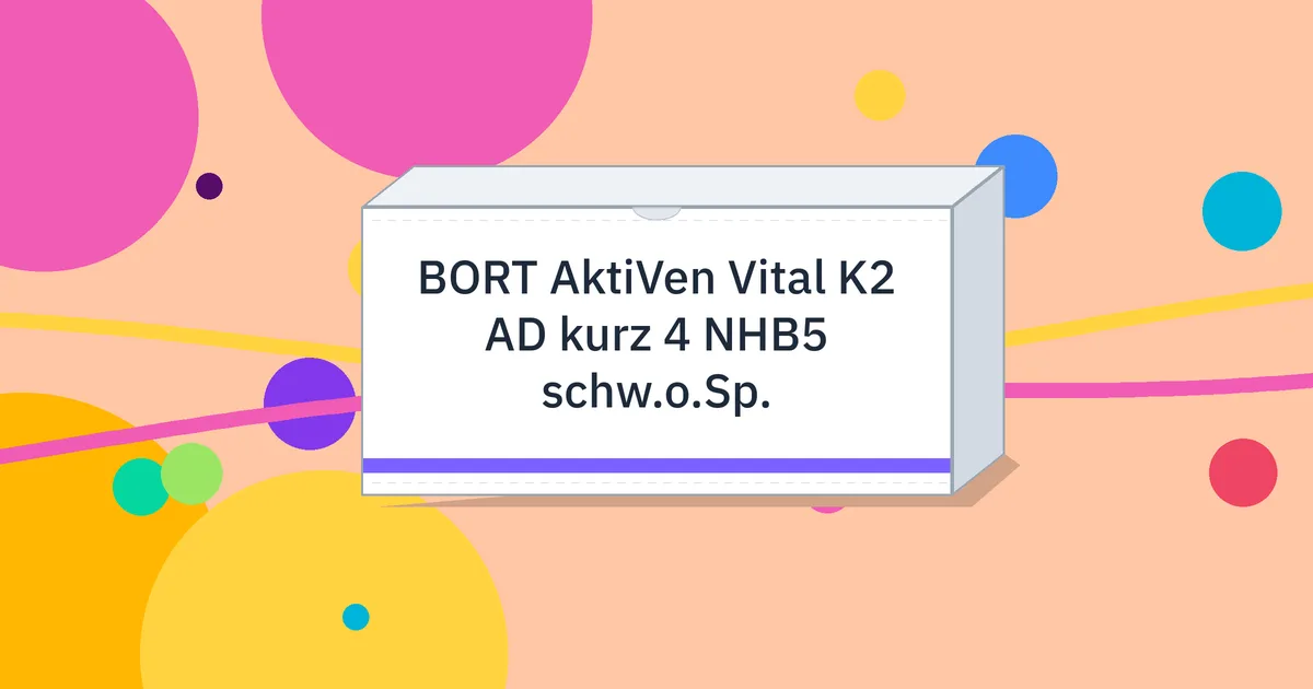Symbolbild: Packung mit der Aufschrift BORT AktiVen Vital K2 AD kurz 4 NHB5 schw.o.Sp. (PZN 17493194) – Verfügbarkeit und Bezug in Apotheken in Frankfurt am Main