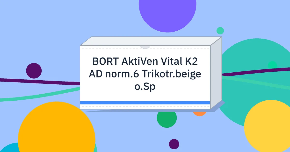 Symbolbild: Packung mit der Aufschrift BORT AktiVen Vital K2 AD norm.6 Trikotr.beige o.Sp (PZN 13727028) – Verfügbarkeit und Bezug in Apotheken in Frankfurt am Main