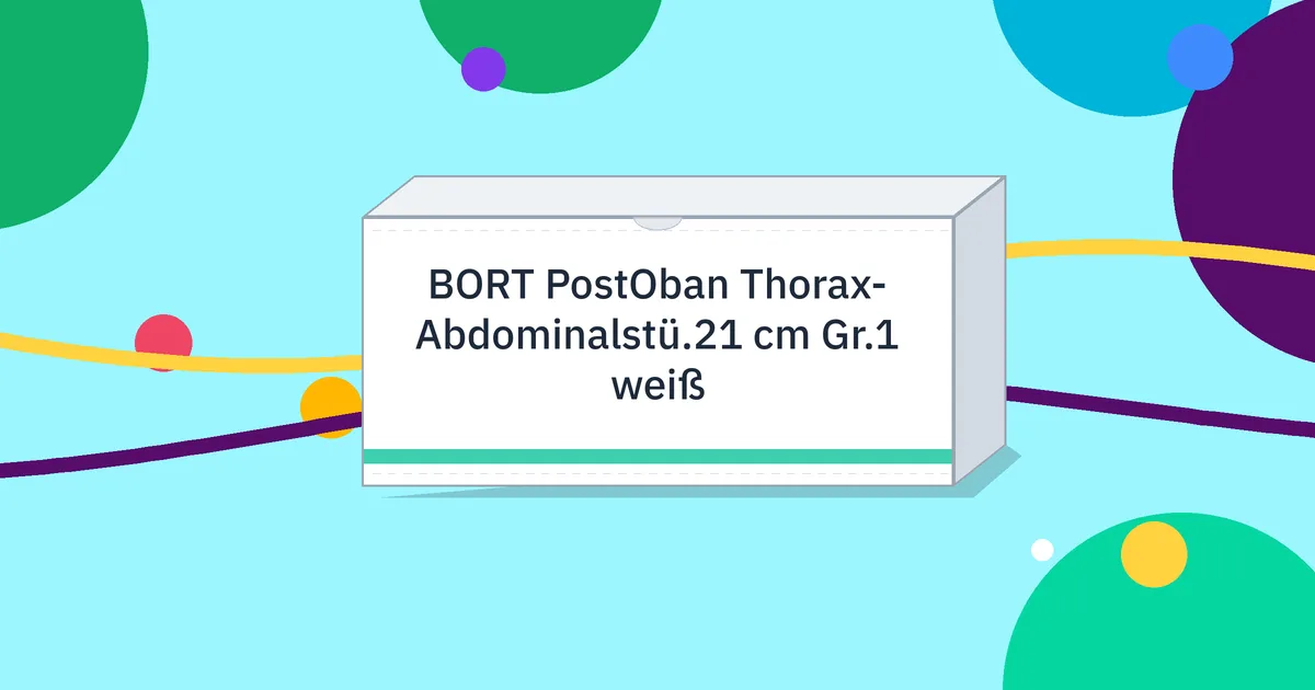 Symbolbild: Packung mit der Aufschrift BORT PostOban Thorax-Abdominalstü.21 cm Gr.1 weiß (PZN 02768171) – Verfügbarkeit und Bezug in Apotheken in Frankfurt am Main