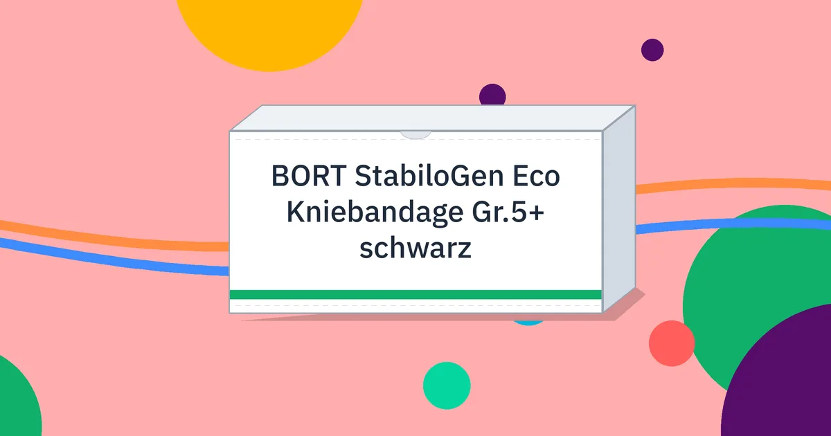 Symbolbild: Packung mit der Aufschrift BORT StabiloGen Eco Kniebandage Gr.5+ schwarz (PZN 16845395) – Verfügbarkeit und Bezug in Apotheken in Frankfurt am Main