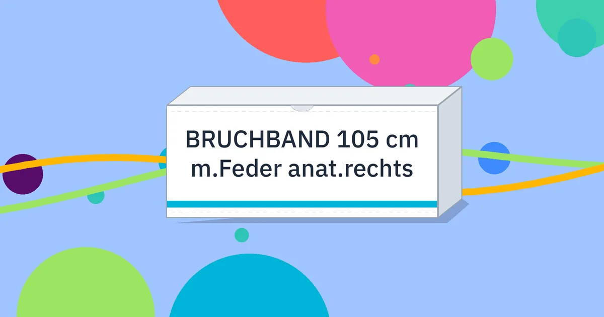 Symbolbild: Packung mit der Aufschrift BRUCHBAND 105 cm m.Feder anat.rechts (PZN 02007621) – Verfügbarkeit und Bezug in Apotheken in Frankfurt am Main