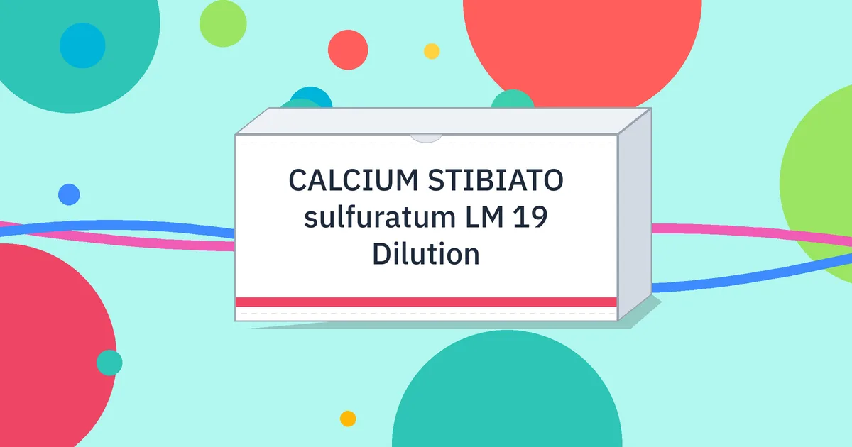 Symbolbild: Packung mit der Aufschrift CALCIUM STIBIATO sulfuratum LM 19 Dilution (PZN 12806642) – Verfügbarkeit und Bezug in Apotheken in Frankfurt am Main