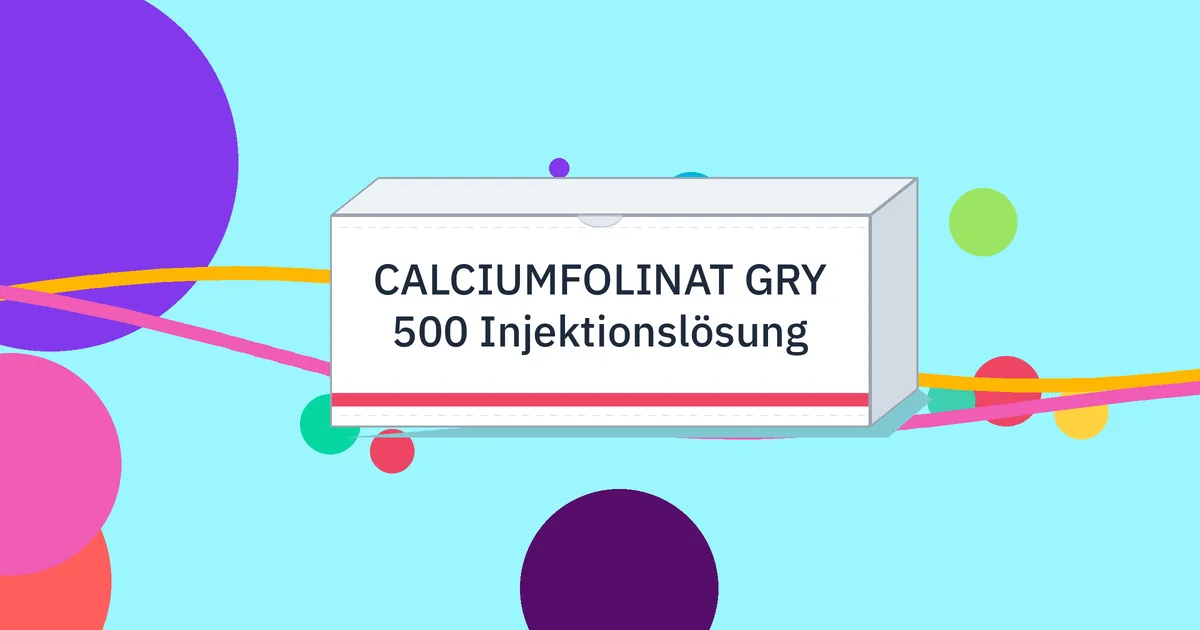 Symbolbild: Packung mit der Aufschrift CALCIUMFOLINAT GRY 500 Injektionslösung (PZN 00517594) – Verfügbarkeit und Bezug in Apotheken in Frankfurt am Main