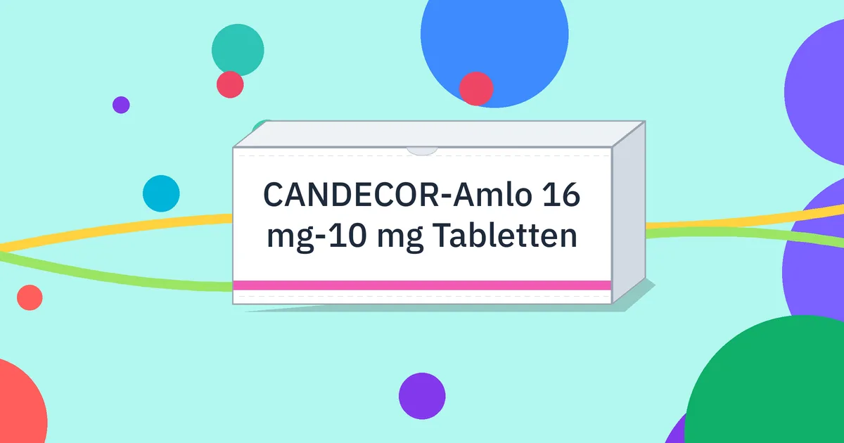 Symbolbild: Packung mit der Aufschrift CANDECOR-Amlo 16 mg-10 mg Tabletten (PZN 16505191) – Verfügbarkeit und Bezug in Apotheken in Frankfurt am Main
