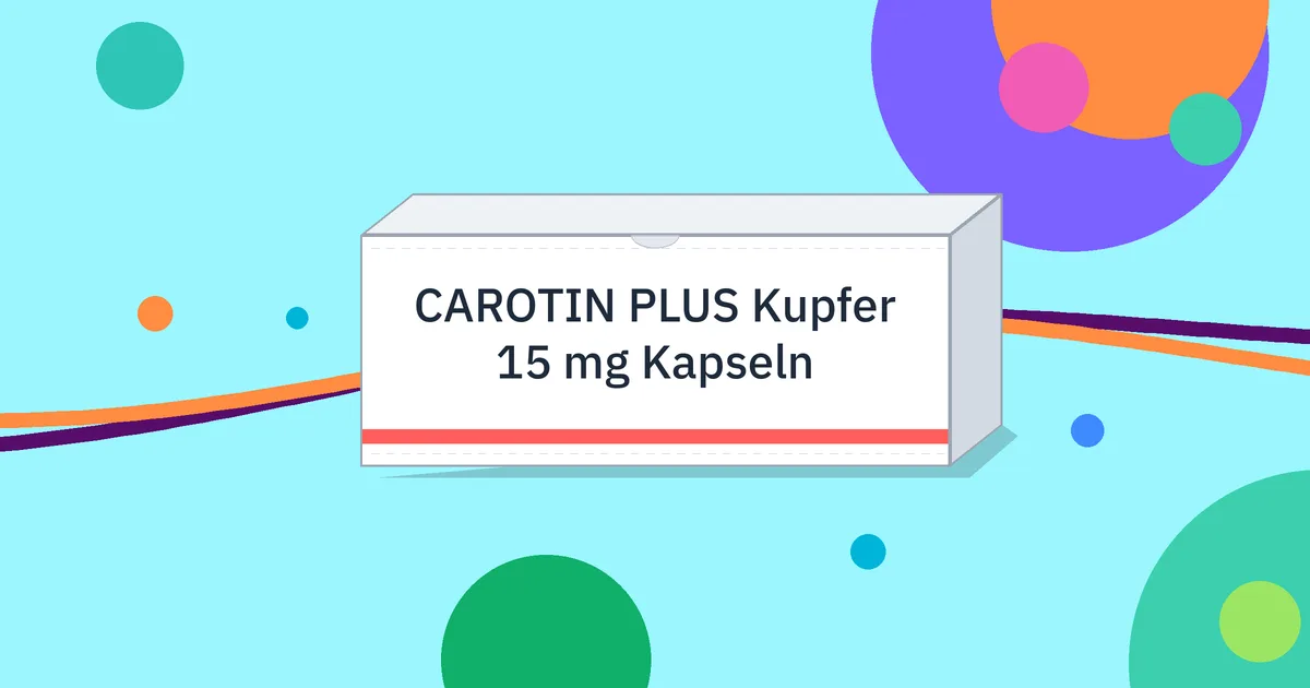 Symbolbild: Packung mit der Aufschrift CAROTIN PLUS Kupfer 15 mg Kapseln (PZN 15566753) – Verfügbarkeit und Bezug in Apotheken in Frankfurt am Main