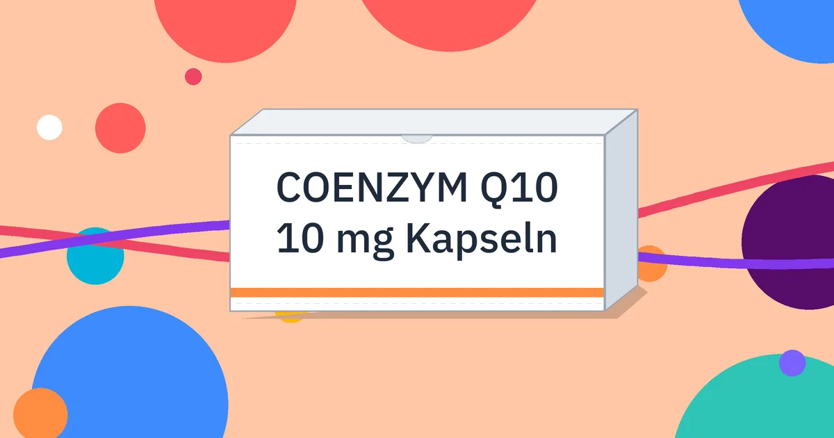 Symbolbild: Packung mit der Aufschrift COENZYM Q10 10 mg Kapseln (PZN 14058167) – Verfügbarkeit und Bezug in Apotheken in Frankfurt am Main