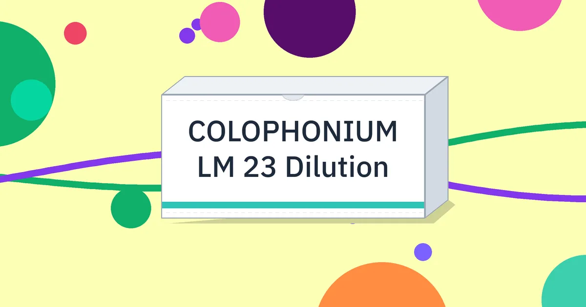 Symbolbild: Packung mit der Aufschrift COLOPHONIUM LM 23 Dilution (PZN 13448452) – Verfügbarkeit und Bezug in Apotheken in Frankfurt am Main