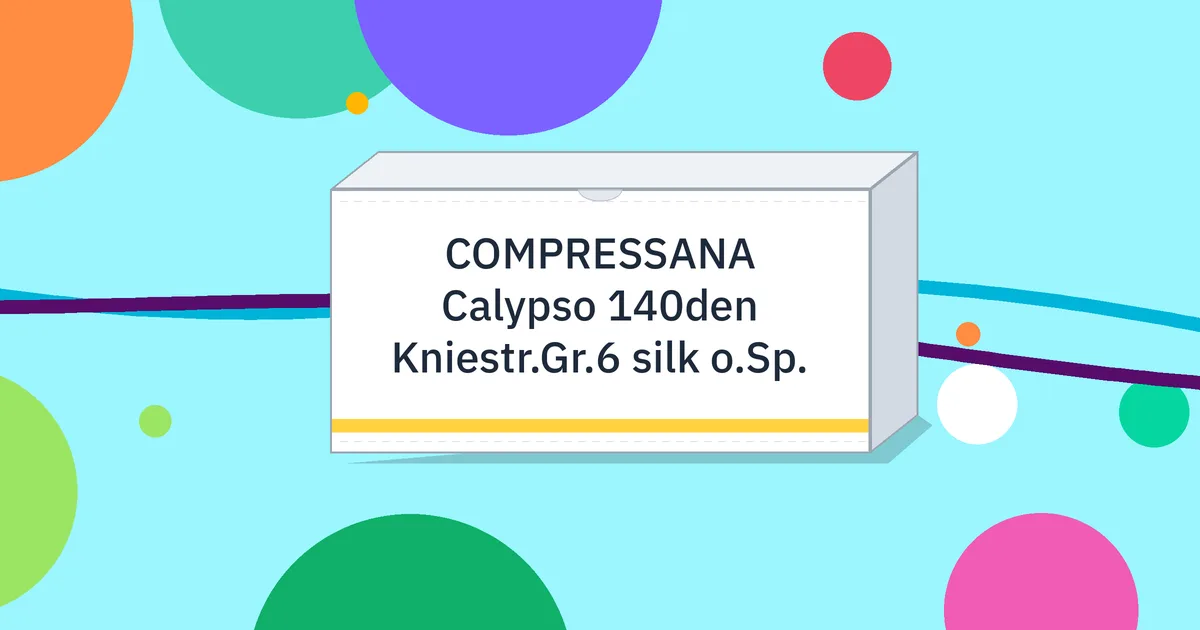 Symbolbild: Packung mit der Aufschrift COMPRESSANA Calypso 140den Kniestr.Gr.6 silk o.Sp. (PZN 09076973) – Verfügbarkeit und Bezug in Apotheken in Frankfurt am Main