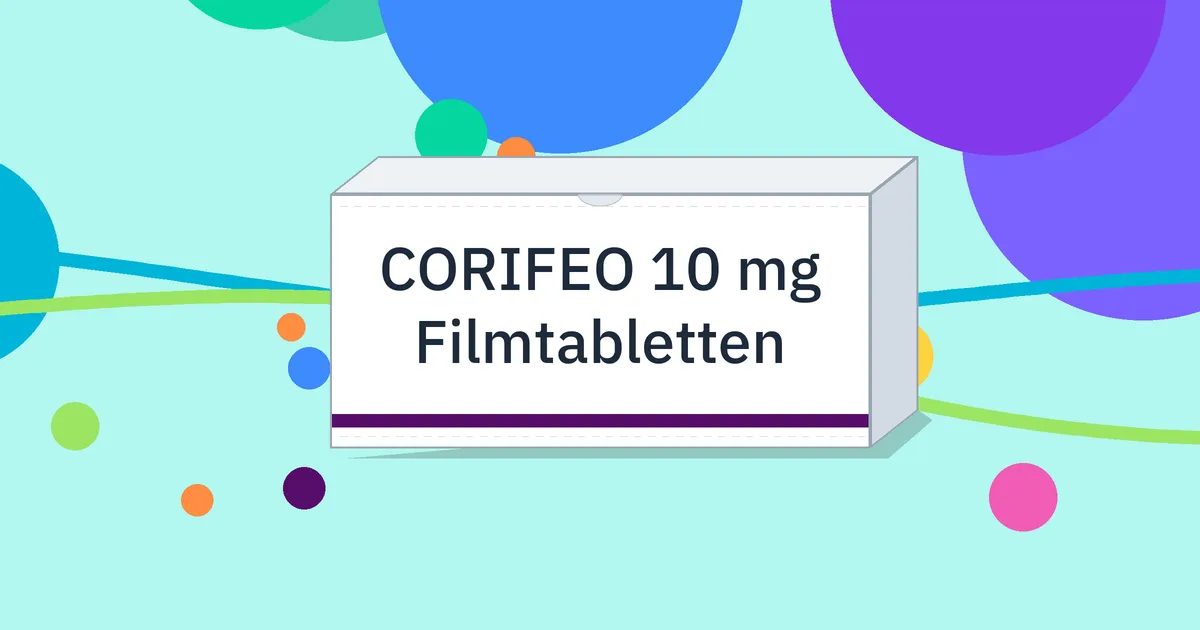 Symbolbild: Packung mit der Aufschrift CORIFEO 10 mg Filmtabletten (PZN 01316828) – Verfügbarkeit und Bezug in Apotheken in Frankfurt am Main